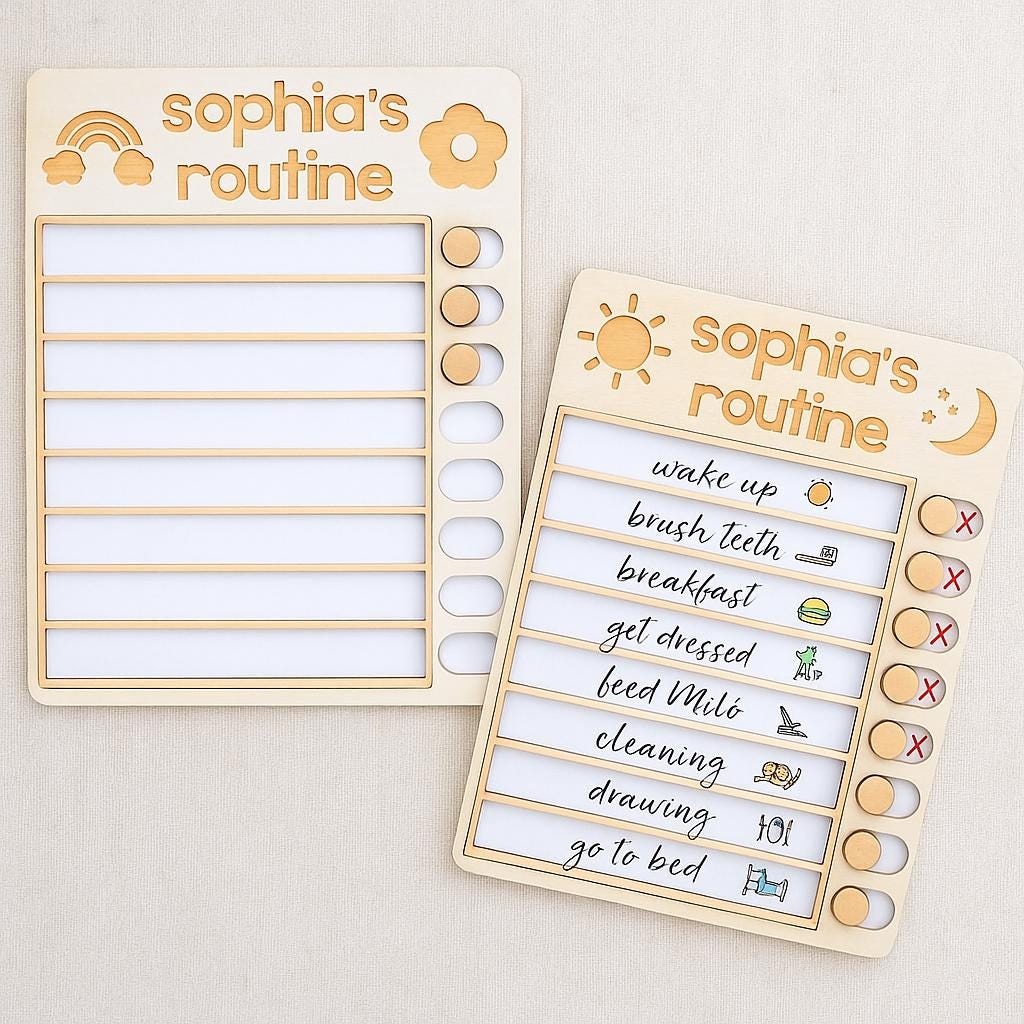 Personalized Wooden Daily Routine Chart, Visual Schedule, Daily Tasks ...