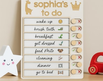 Personalized Wooden Daily Routine Chart, Visual Schedule, Daily Tasks ...