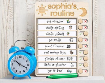 Personalized Wooden Daily Routine Chart, Visual Schedule, Daily Tasks ...