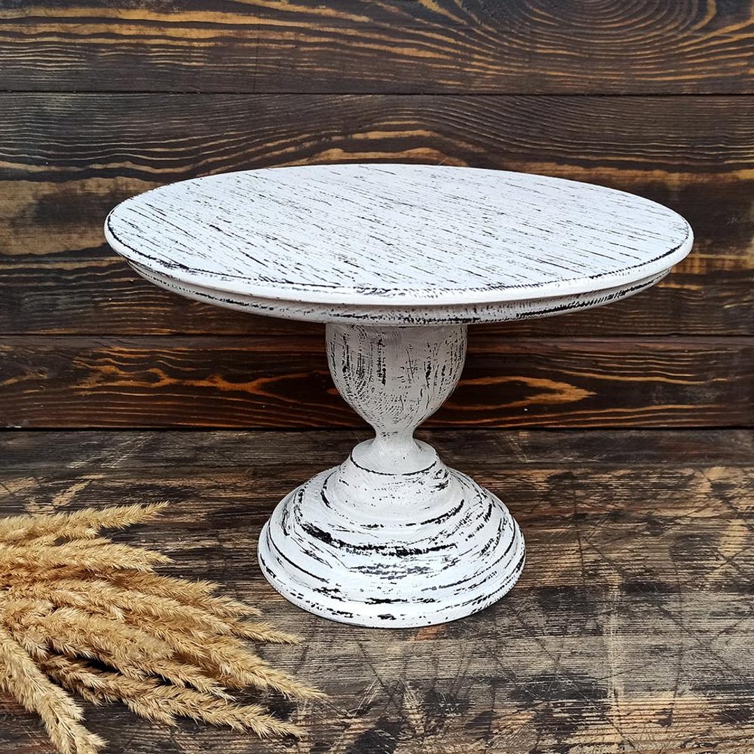 Wooden Wedding Cake Stand, Rustic Wedding Cake Stand, White Shabby Cake ...