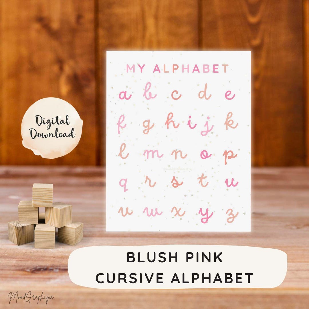Cursive Alphabet Chart Instant Download - Blush Pink Style Kids Room ...