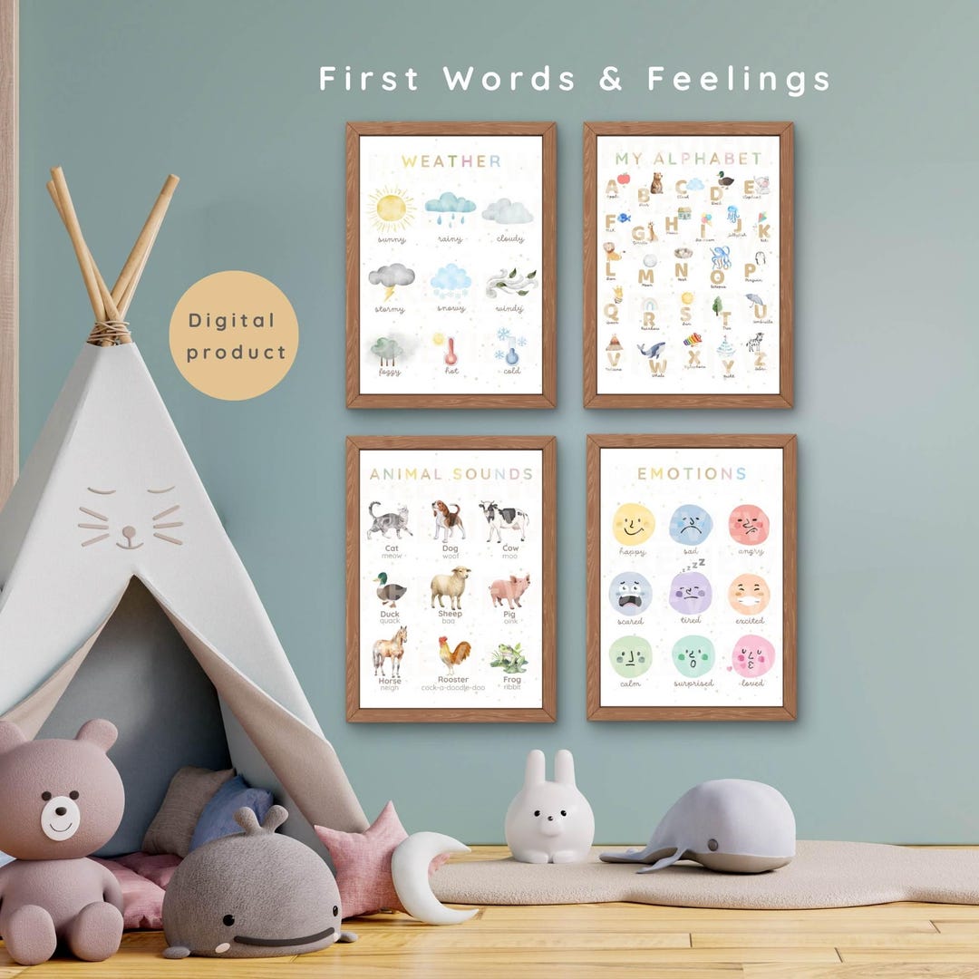 First Words Poster Set – Alphabet, Emotions, Weather, Animal Sounds ...