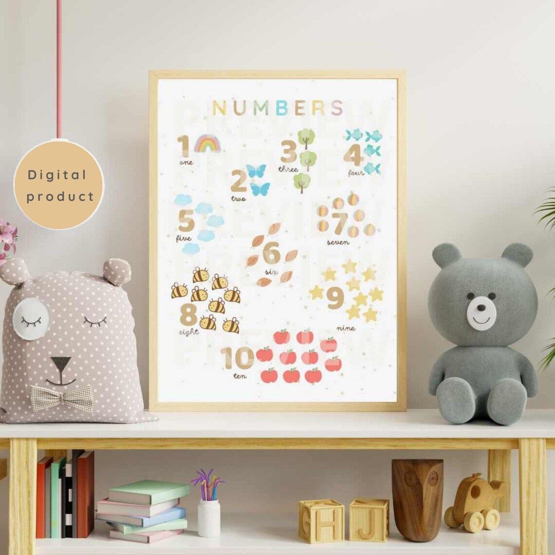 Numbers Poster 1–10 – Printable Counting Chart – Preschool Math Wall ...