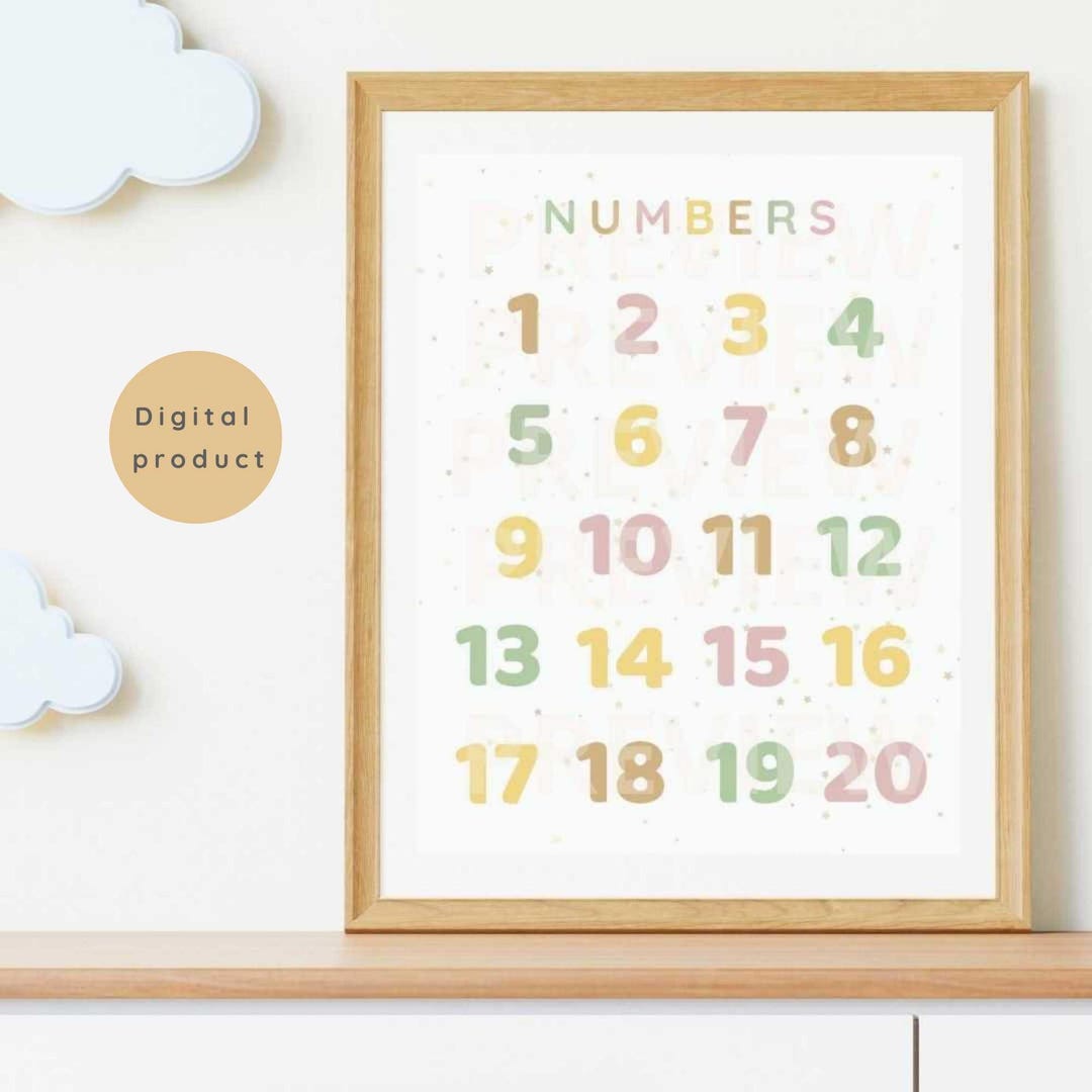Numbers 1–20 Poster for Kids – Montessori Educational Printable Wall ...