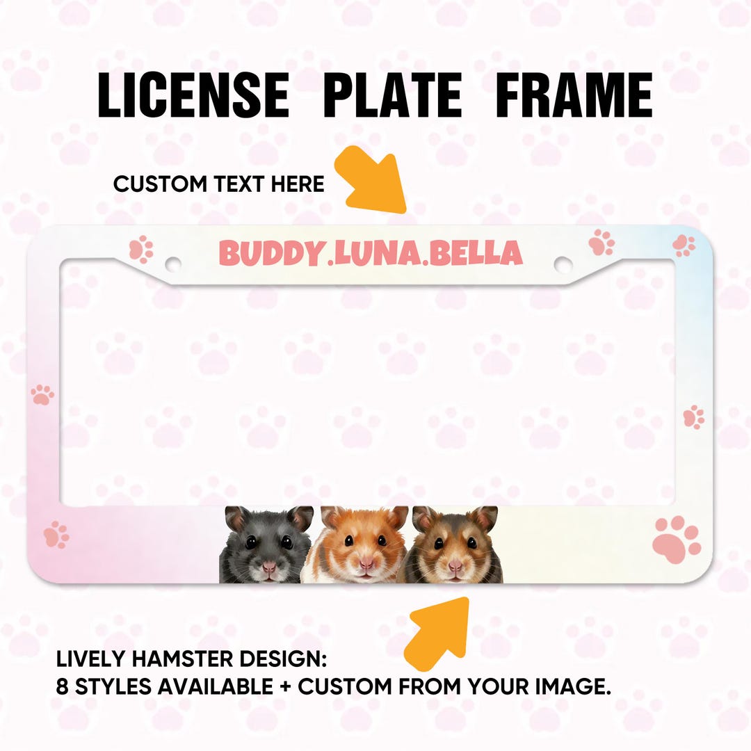 Custom License Plate Frame, Personalized Hamster Car Tag Holder, Cute ...