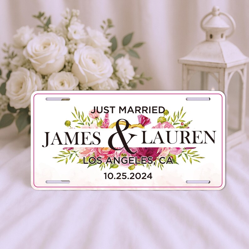 Custom Wedding License Plate, Just Married Car Plate, Car Tag for Bride ...