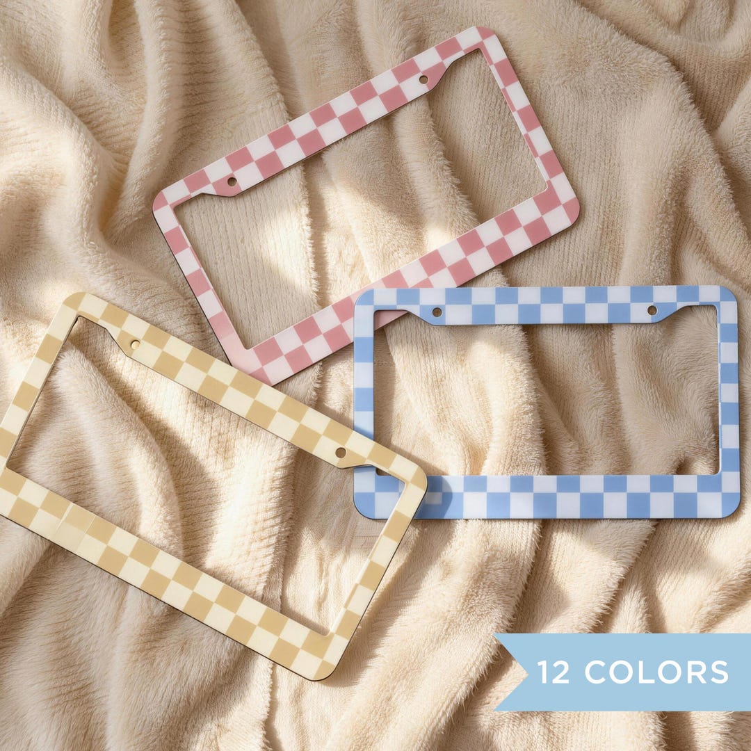 Custom License Plate Frame, Retro Checker Print Design, Colorful ...