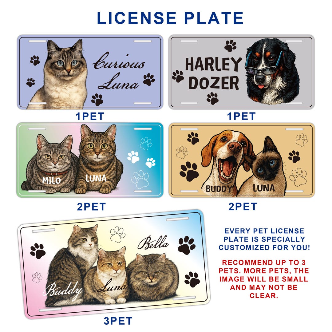 Custom Pet License Plate - Personalized Aluminum Car Tag for Dogs/cats ...