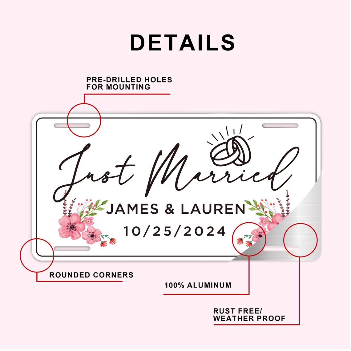 Custom Wedding License Plate, Just Married Car Plate, Car Tag for Bride ...