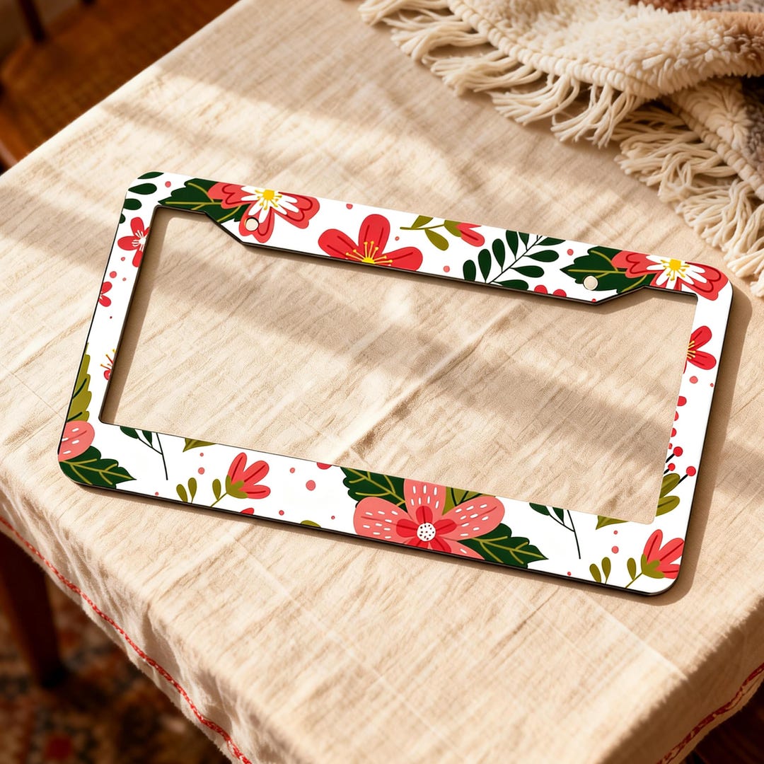 License Plate Frame, Colorful Floral Car Plate Holder, Cute Flower Car ...