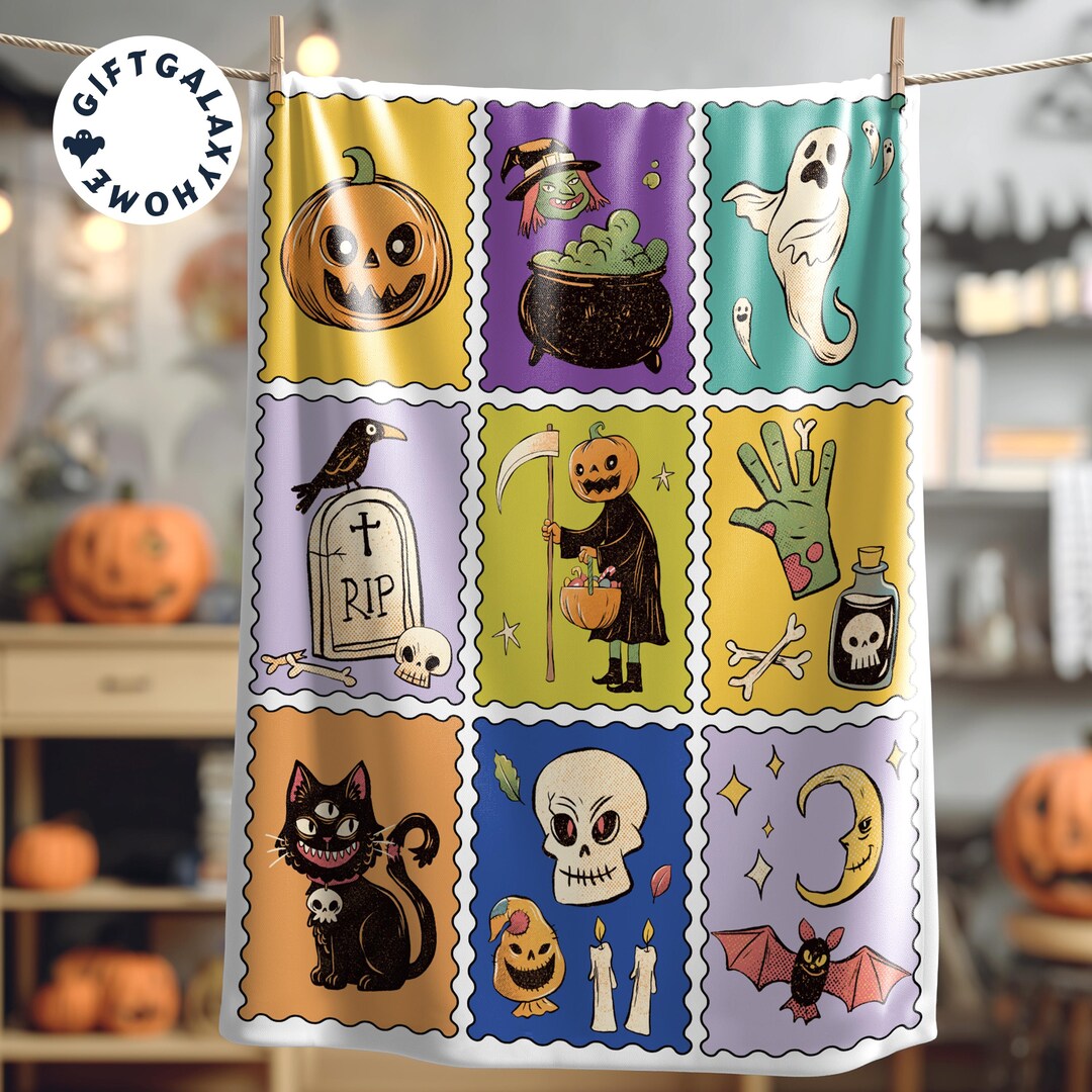 Ghostly Halloween Lovers Gift Blanket Woven Cotton Throw With Black ...