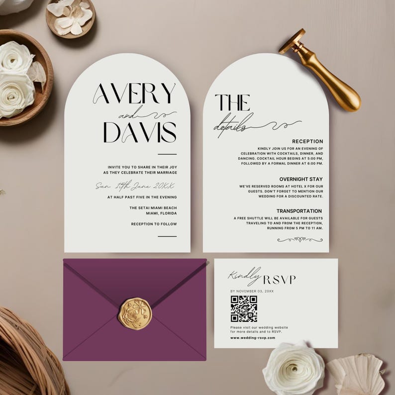 Editable Minimalist Wedding Invitation Template Bundle, Modern Invite ...