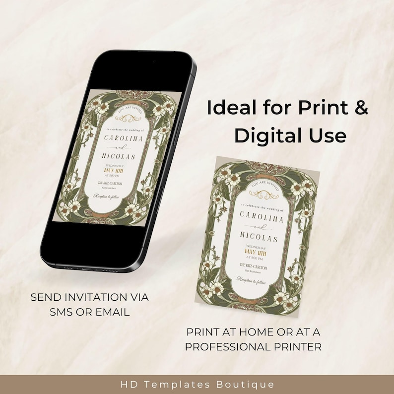 Vintage Wedding Invitation Template Set, Retro Wedding Invite, Editable ...