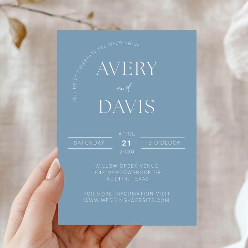 Light Blue Wedding Invitation Template Suite, Wedding Invitation With ...