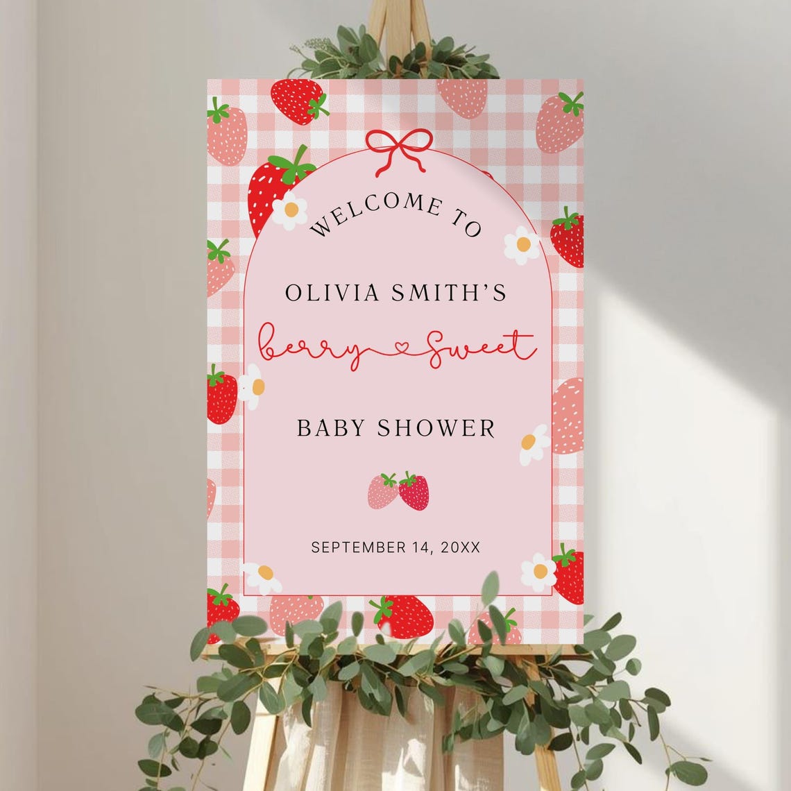 Strawberry Baby Shower Sign, Berry Sweet Baby Shower Welcome Sign ...