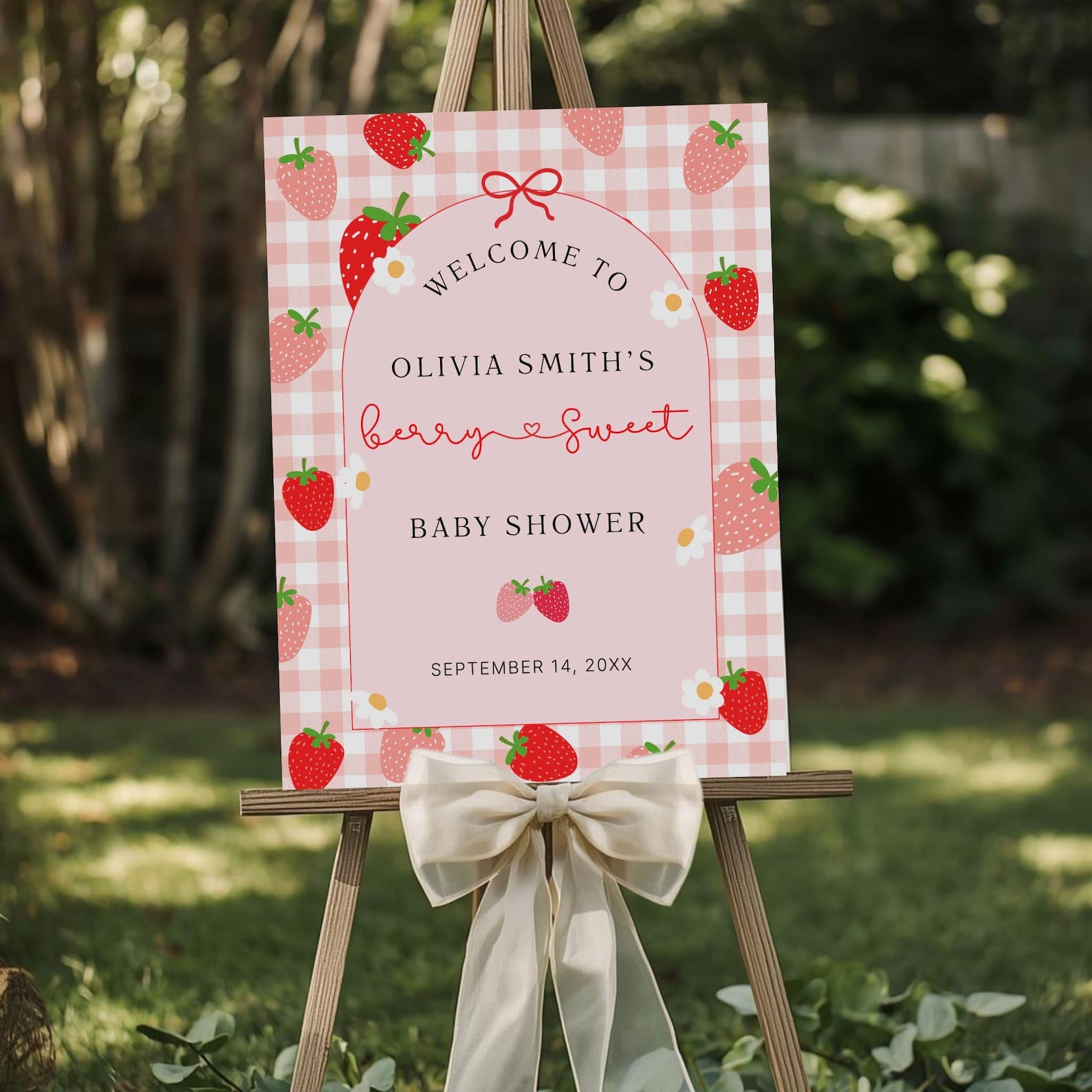Strawberry Baby Shower Sign, Berry Sweet Baby Shower Welcome Sign ...