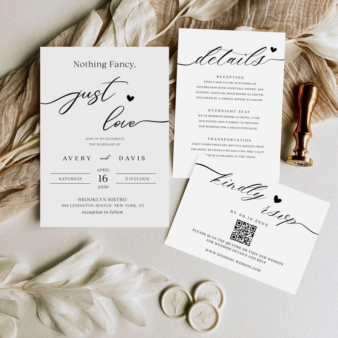 Nothing Fancy Just Love Invitation Suite, Reception Wedding Set ...