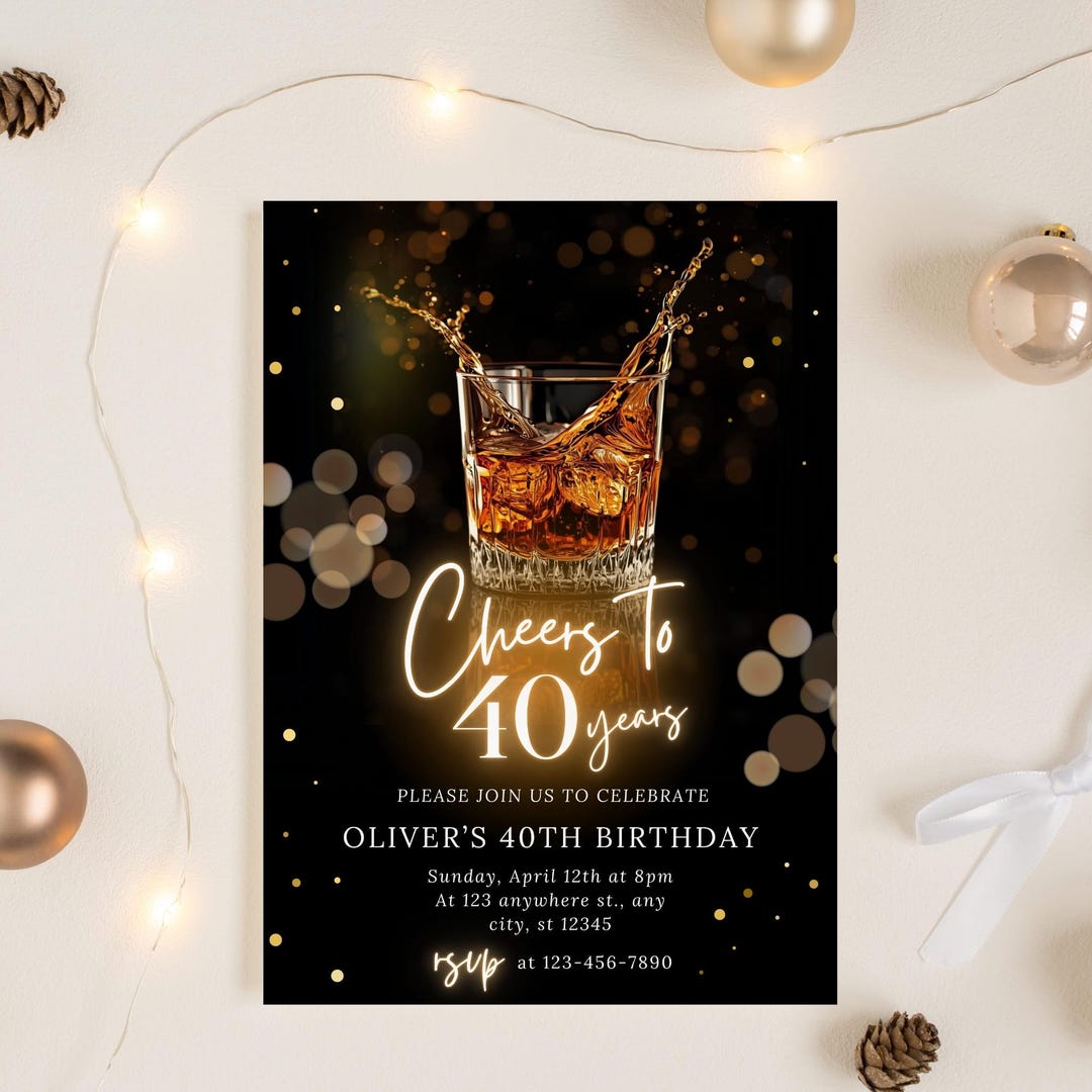 Whiskey Birthday Invitation, Men’s Surprise Party Adult, 30th 40th 50th ...