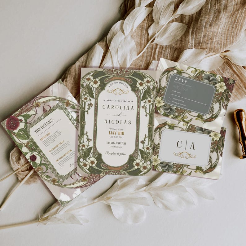 Vintage Wedding Invitation Template Set, Retro Wedding Invite, Editable ...