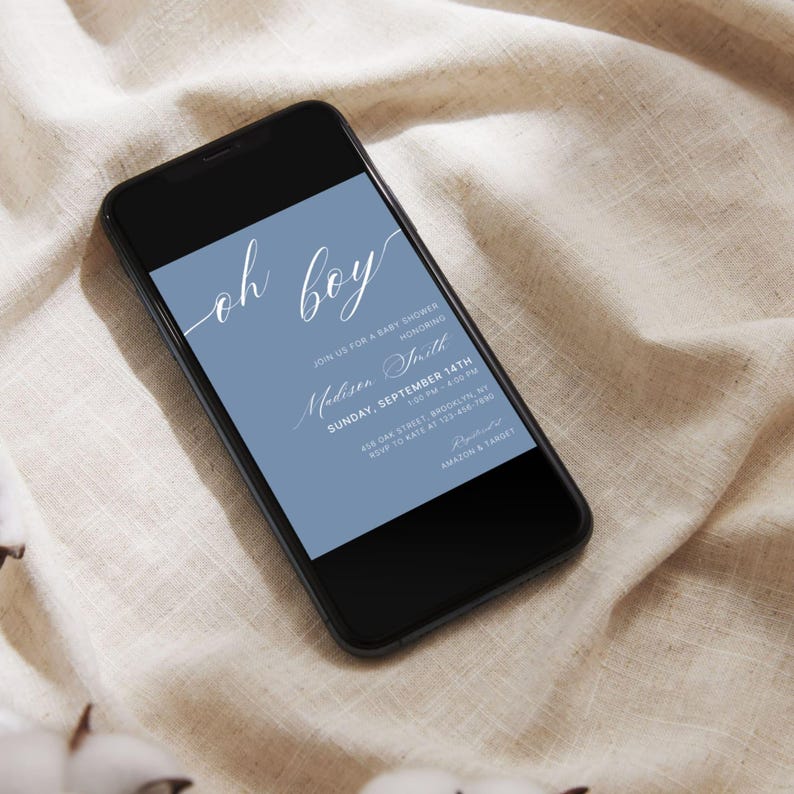 Editable Blue Boy Baby Shower Invitation, Minimalist Blue Baby Boy ...