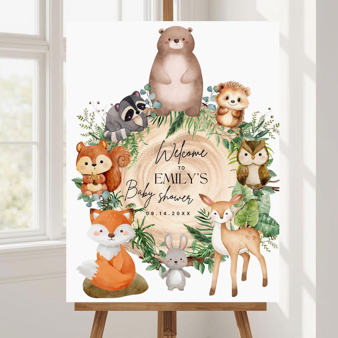 EDITABLE Greenery Woodland Baby Shower Welcome Sign, Woodland Welcome ...