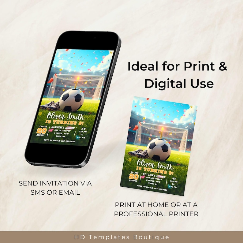 Editable Soccer Birthday Invitation Template, Soccer Invitation, 5x7 ...