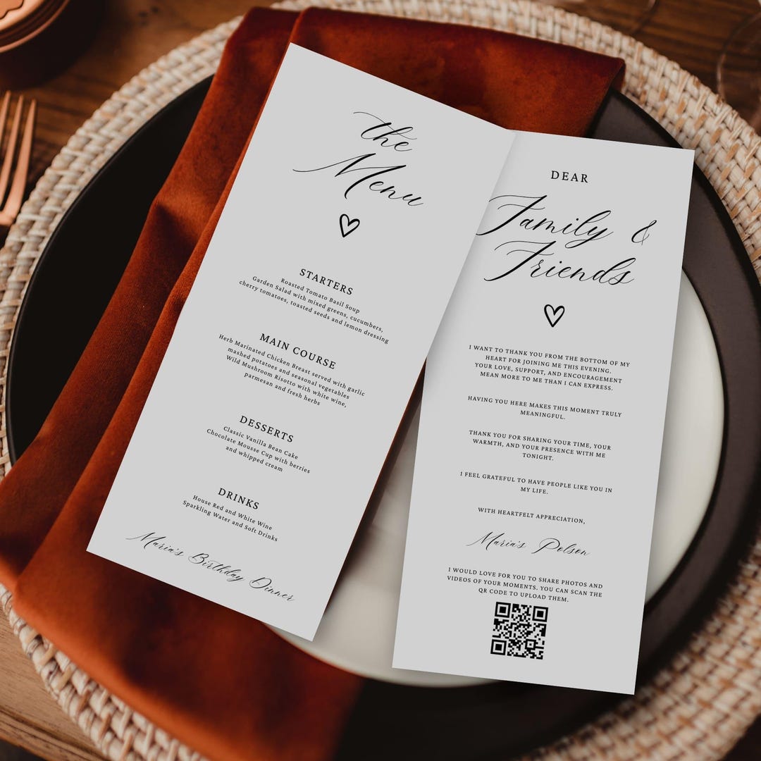 Modern Menu and Thank You Card, Elegant Wedding Menus, Modern Minimal ...