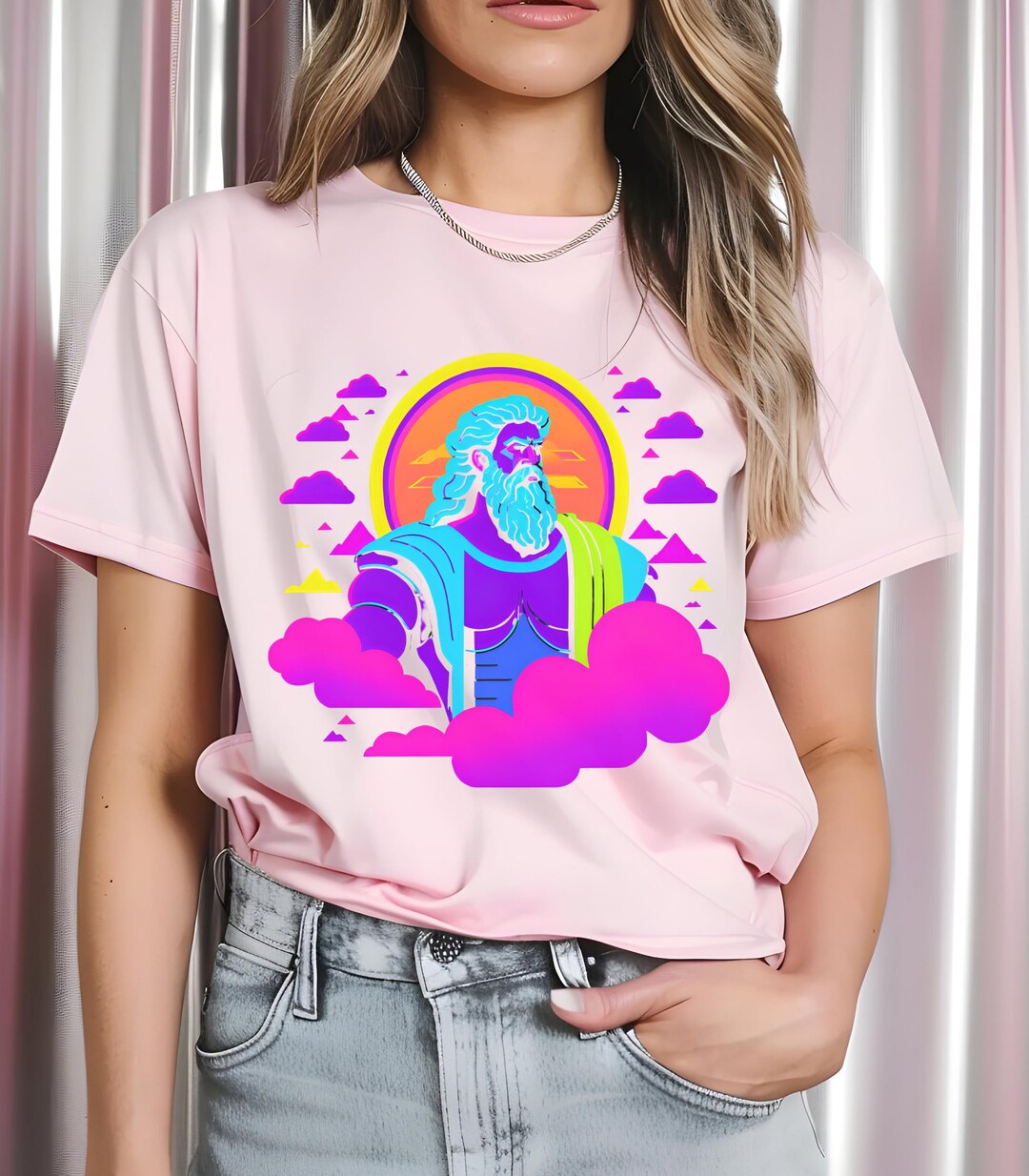 Zeus Retro Neon Colors Graphic Tshirt, Vintage Lovers, Greek Mythology ...