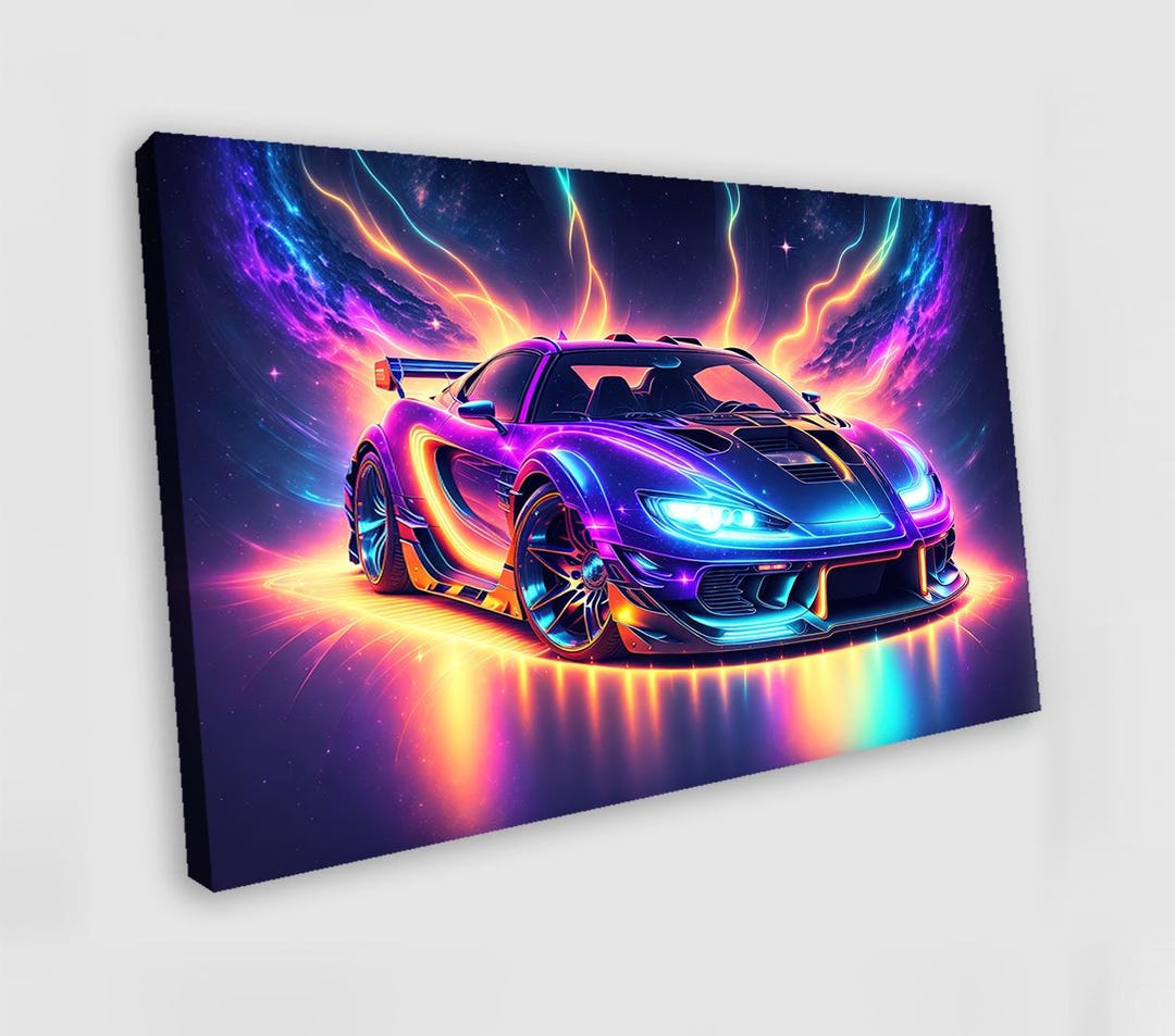 Neon Sport Car Print Sport Car Canvas Wall Art Sportcar Wall Art Sport ...