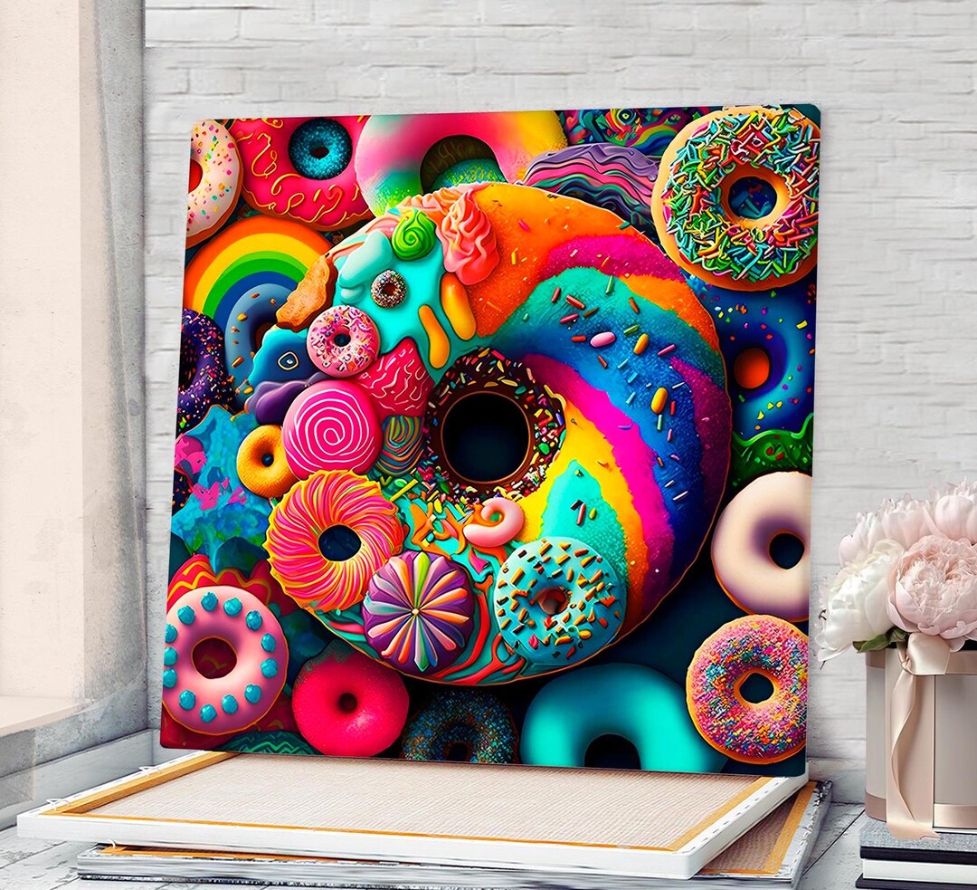 Donut Painting Donut Canvas Kitchen Wall Art Colorful Donut Print Cafe ...