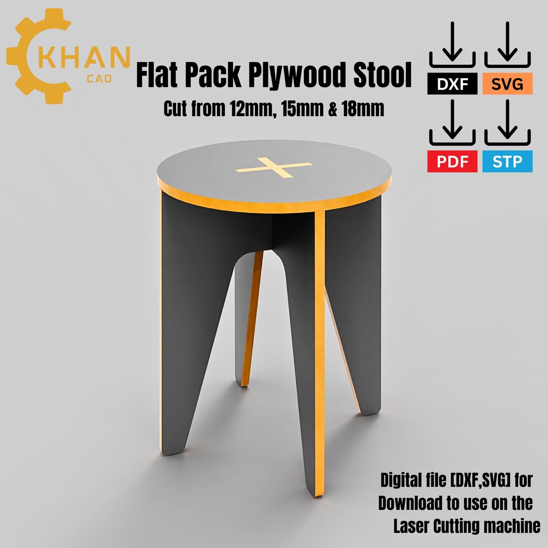 Flat Pack Plywood Stool DXF SVG | Cnc Laser Cut Furniture Plans | DIY ...