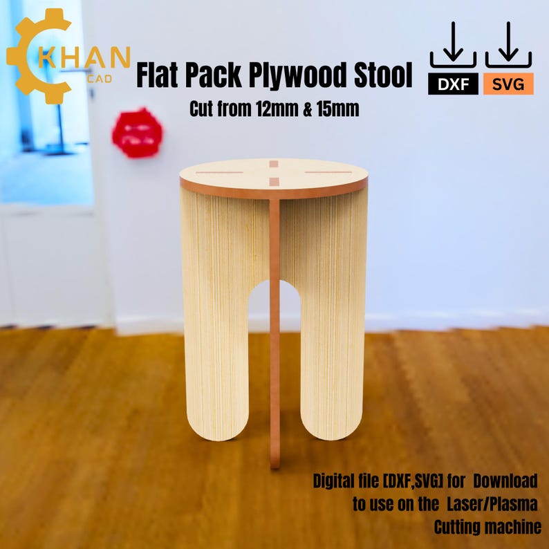 Flat Pack Plywood Stool Digital Files | Laser Cut DXF & SVG (instant ...