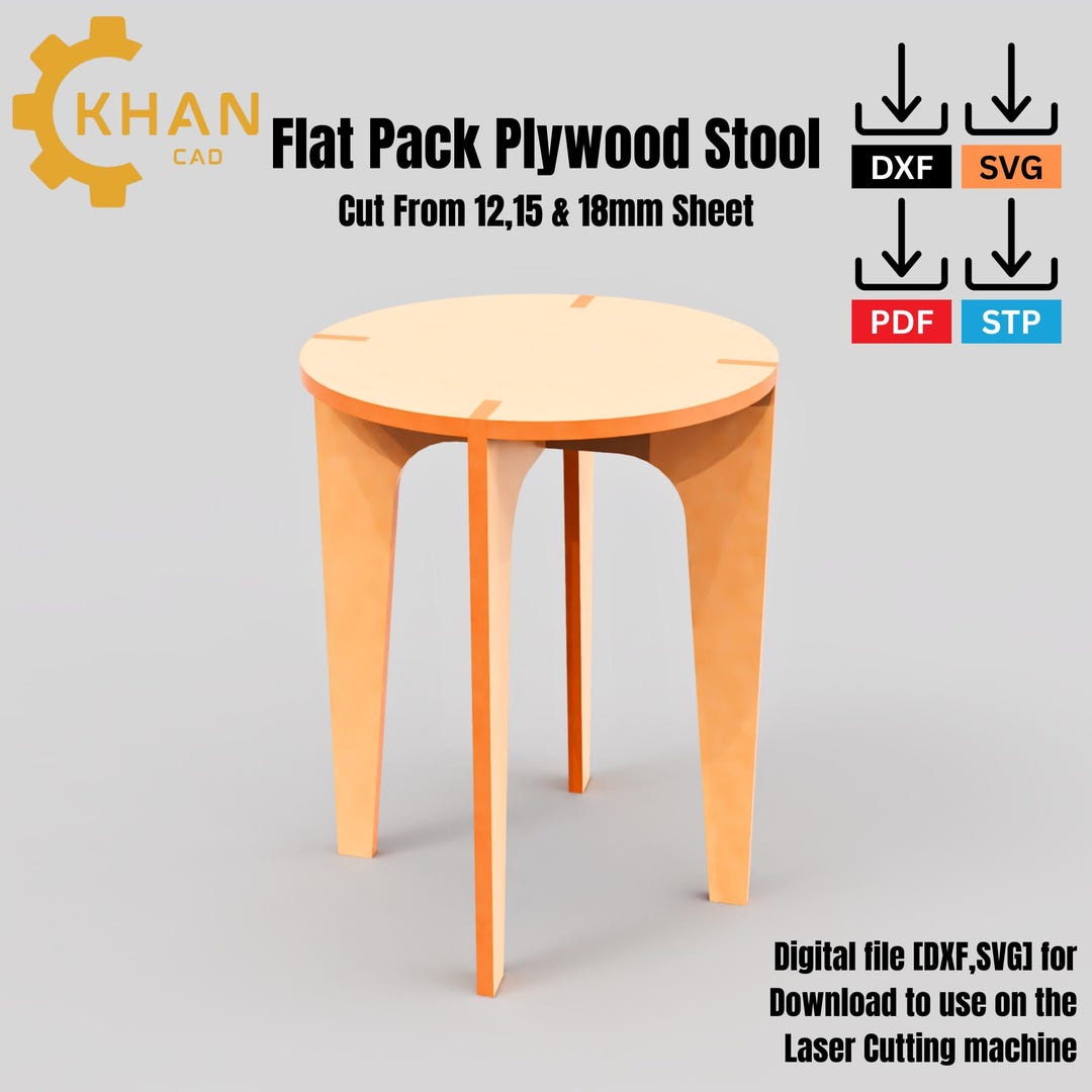 Diy Flat Pack Plywood Stool Cnc File | Laser Cut Stool DXF SVG ...
