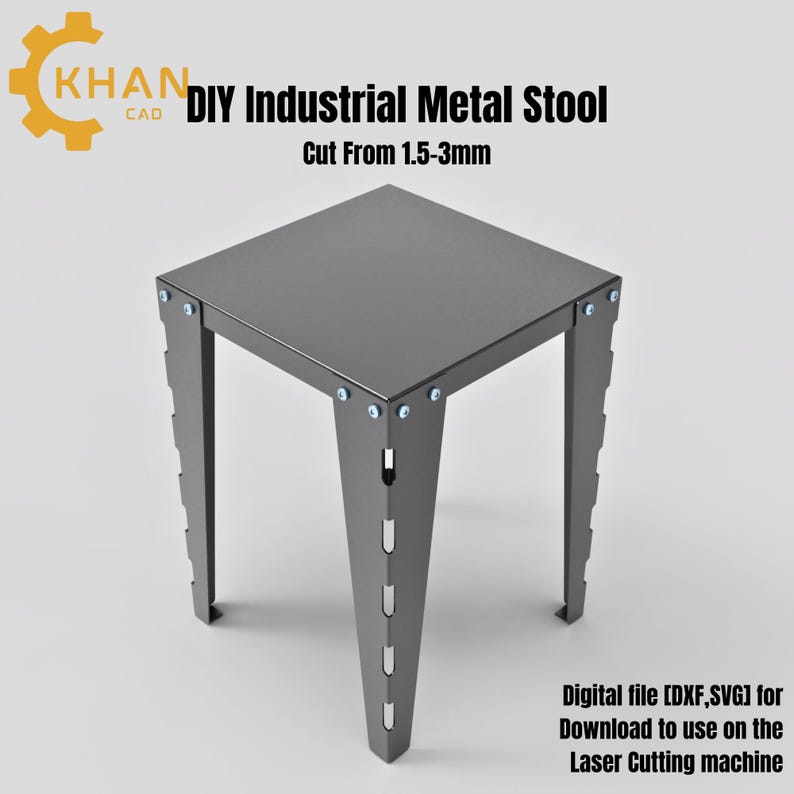 Diy Industrial Metal Stool – Digital Laser Cut File (DXF, Svg, Pdf, STP ...