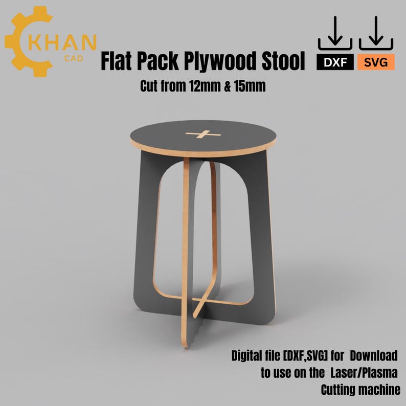 Flat Pack Plywood Stool DXF & SVG Files | CNC Laser Cut Furniture Plan ...