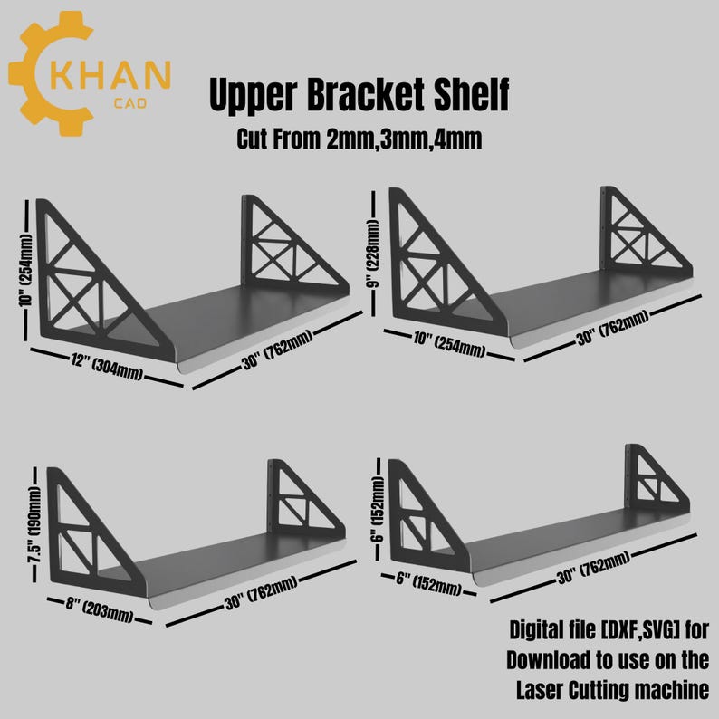 Industrial Upper Bracket Shelf DXF SVG | CNC Laser Cut Design (digital ...