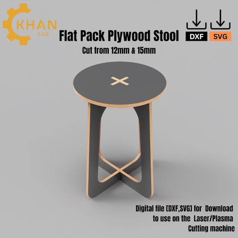 Flat Pack Plywood Stool DXF & SVG Files | CNC Laser Cut Furniture Plan ...