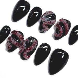 Octopus Tentacle Press on Nails: Black Gothic 3D Nail Art - Etsy