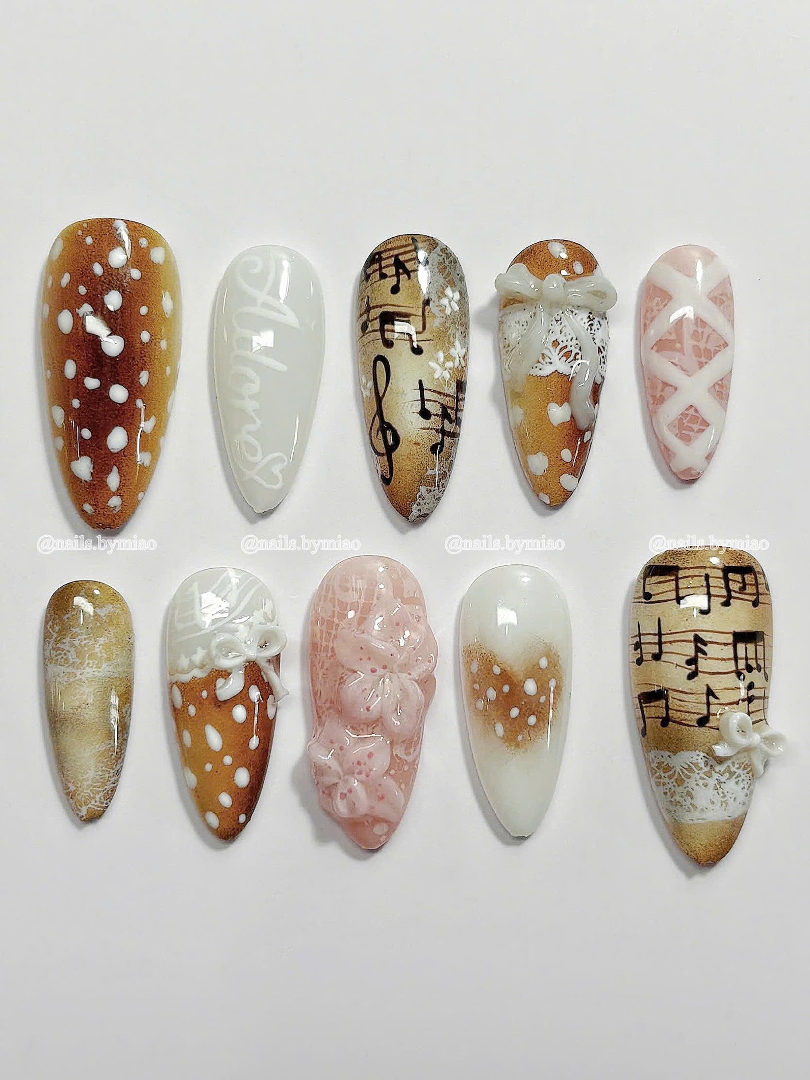 Cottagecore Autumn Press on Nails: Fawn Print, Sheet Music, 3D Lace ...
