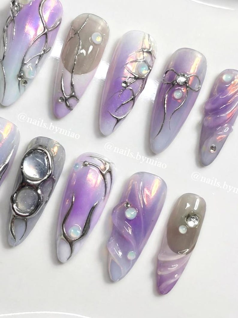 Cyber Chrome Press on Nails: 3D Shimmery Punk Nail Art - Etsy