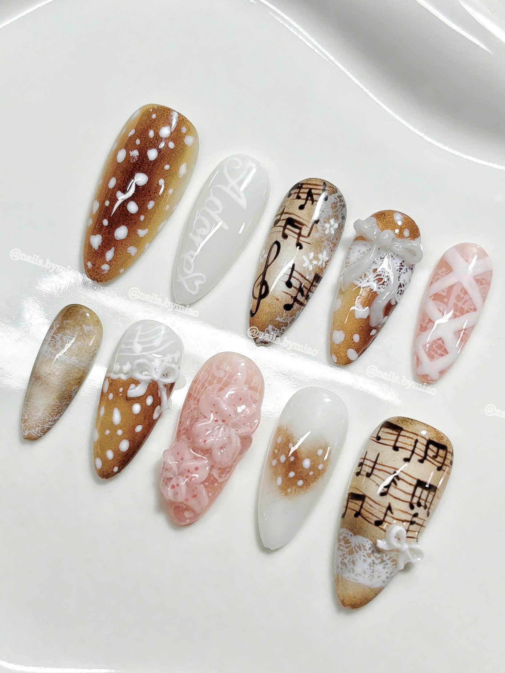 Cottagecore Autumn Press on Nails: Fawn Print, Sheet Music, 3D Lace ...