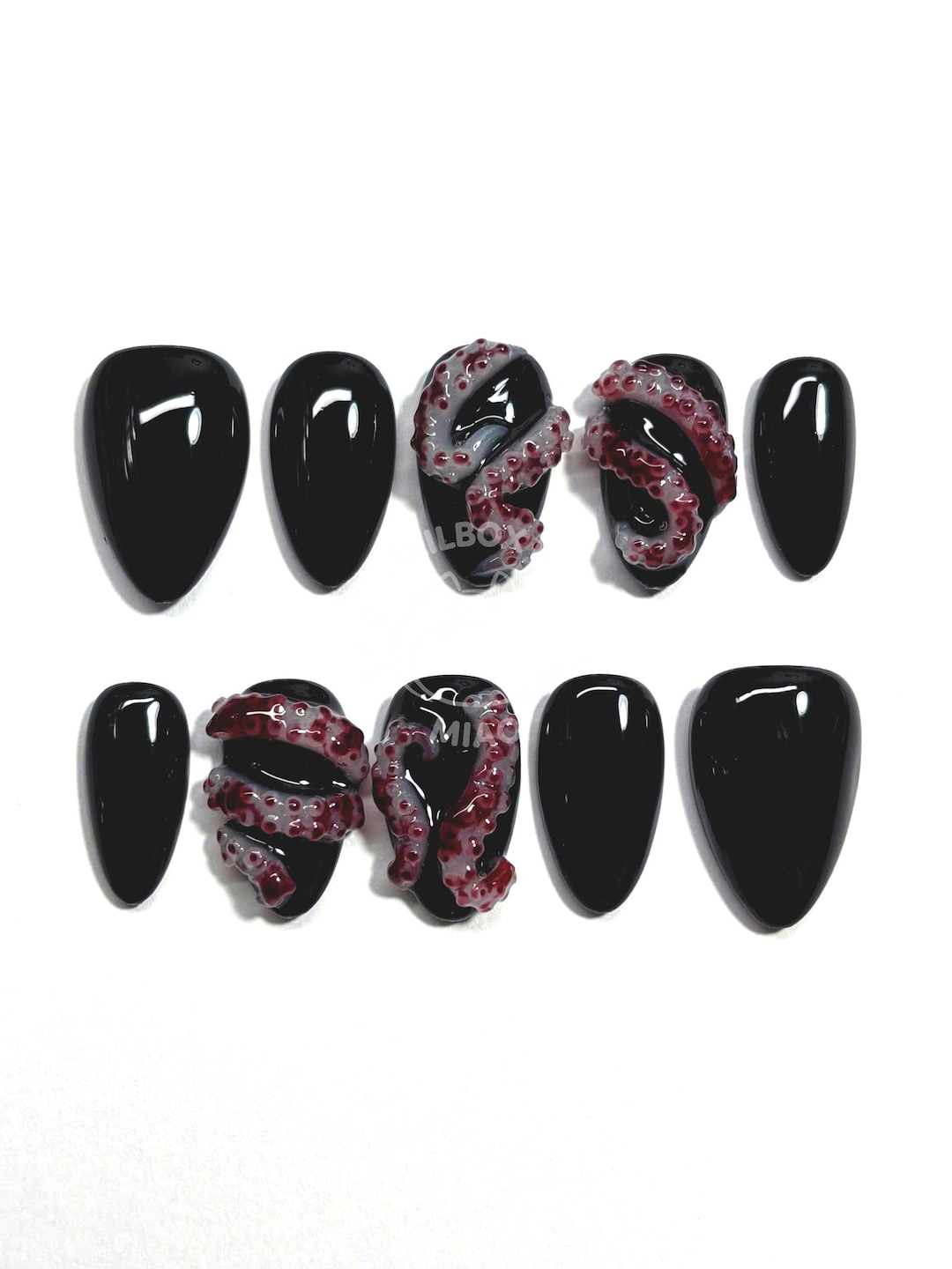 Octopus Tentacle Press on Nails: Black Gothic 3D Nail Art - Etsy