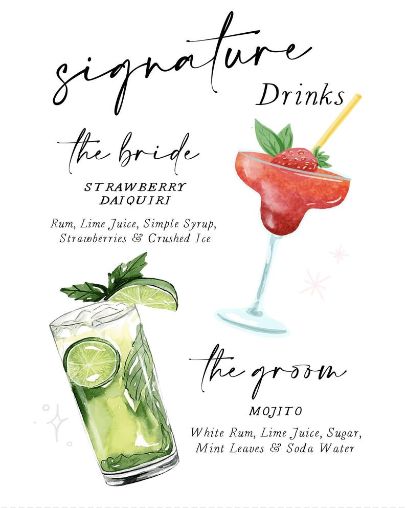 Editable Wedding Signature Drinks Sign, Bar Menu Template (digital ...