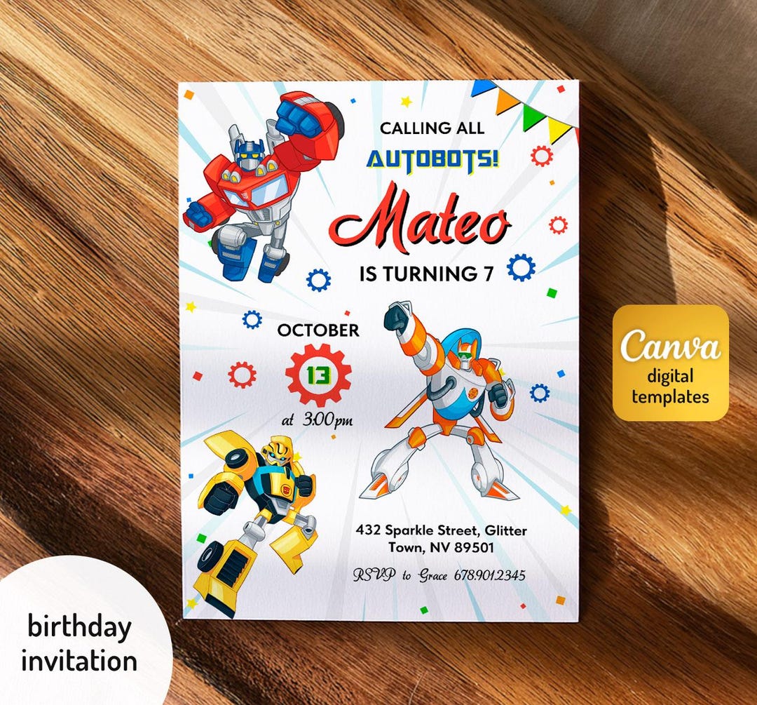 Printable Birthday Invitation, Autobots Boy Birthday Invite, Editable ...