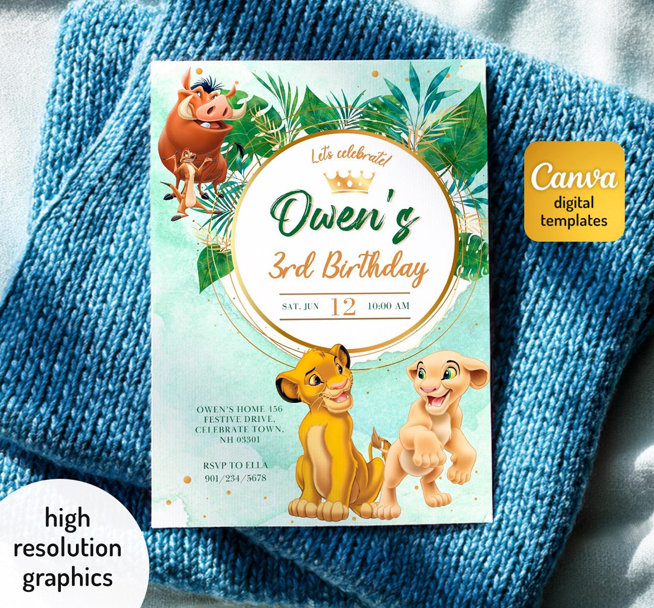 Simba Printable Birthday Invitation Template, Lion King Birthday Invite ...