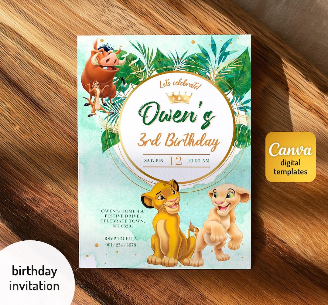 Simba Printable Birthday Invitation Template, Lion King Birthday Invite ...