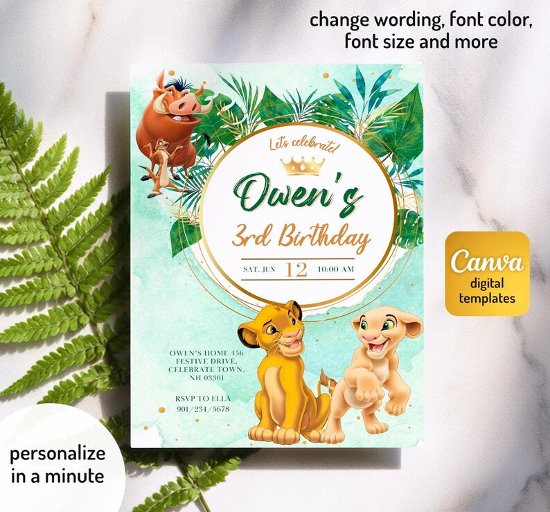 Simba Printable Birthday Invitation Template, Lion King Birthday Invite ...