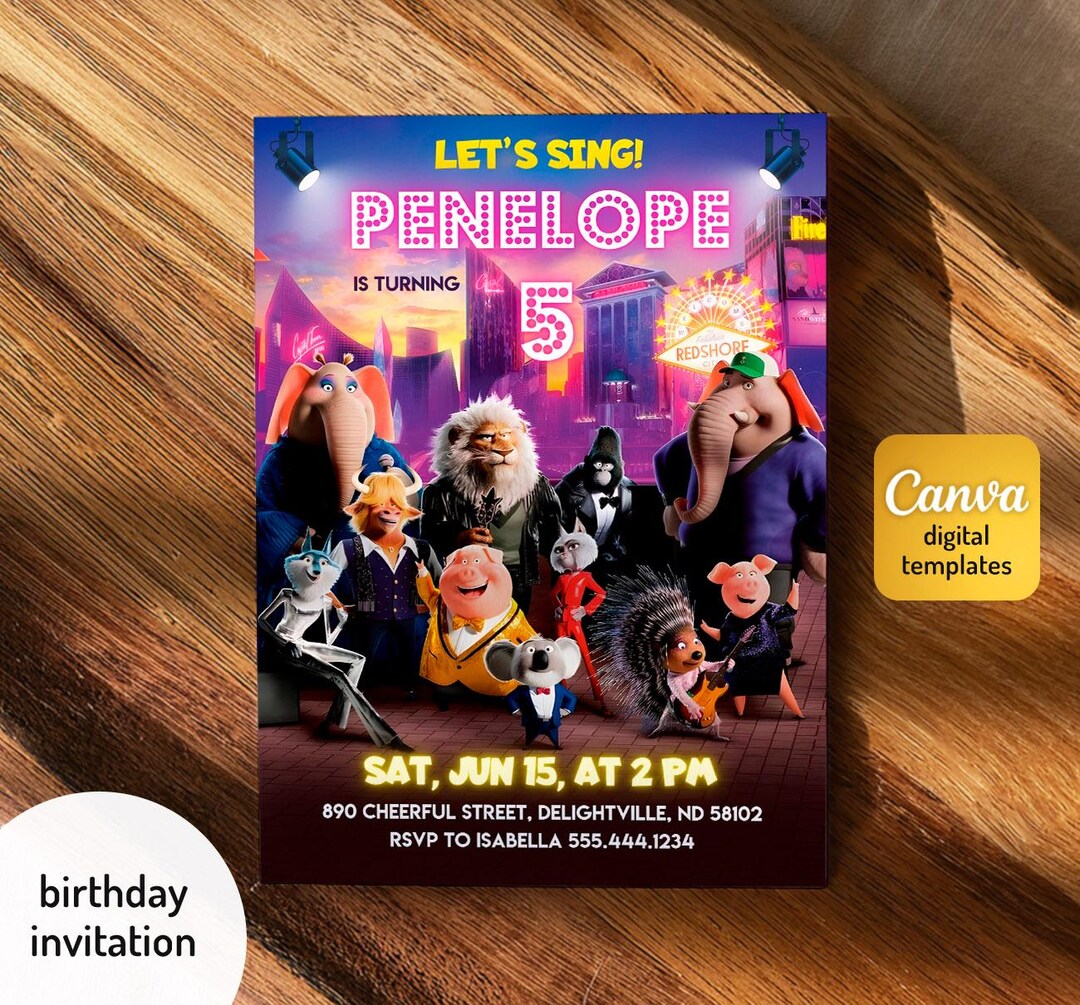 Editable Singer Invitation, Printable Sing 2 Birthday Invitation ...