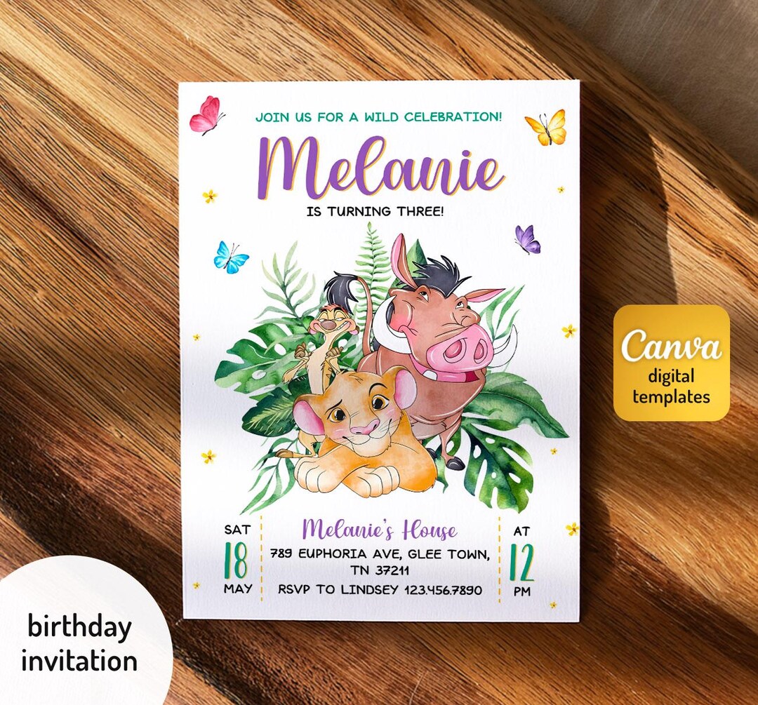 Simba Printable Birthday Invitation Template, Lion King Birthday Invite ...