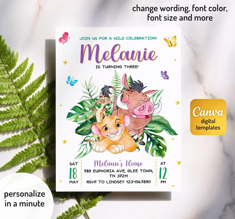 Simba Printable Birthday Invitation Template, Lion King Birthday Invite ...